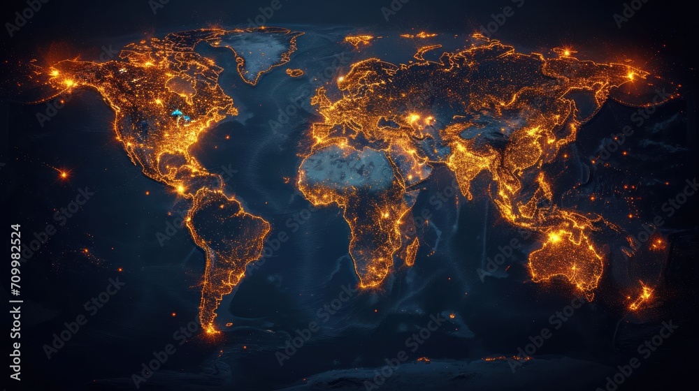 a map of the world at night with lights of all the countries and major ...