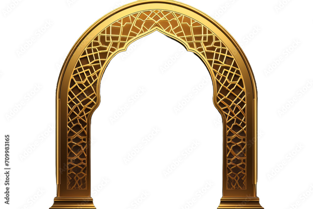 Arabic golden arch isolated on transparent background. 3D render Islam ...