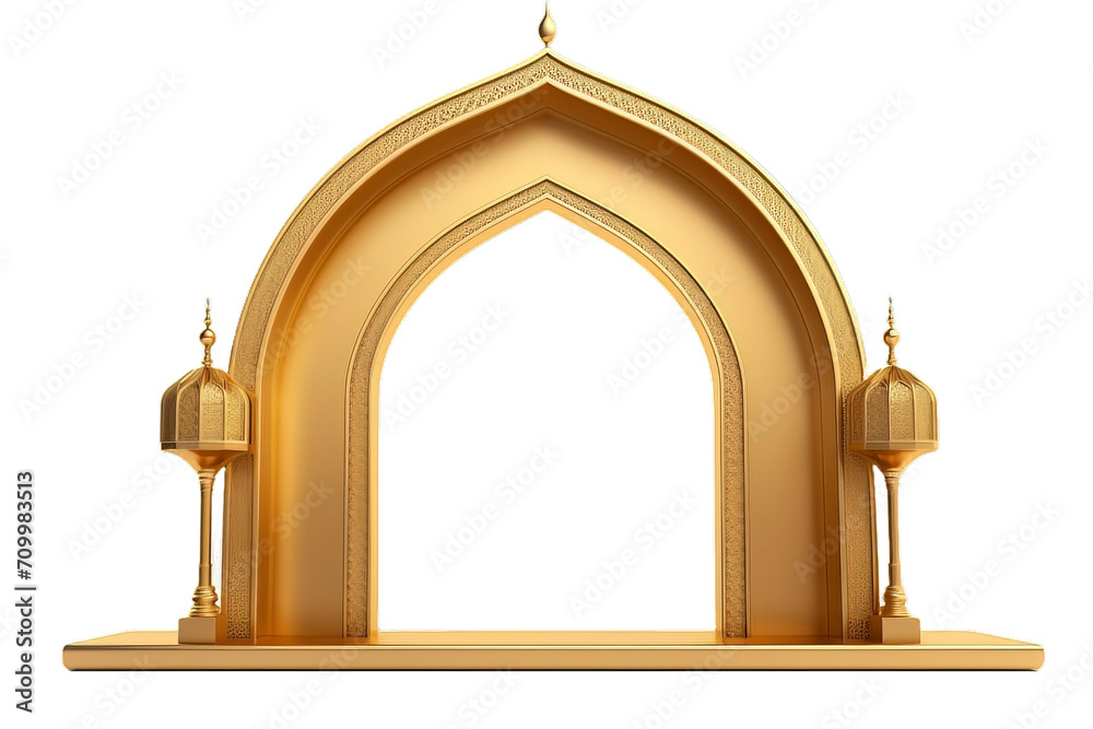 Arabic golden arch isolated on transparent background. 3D render Islam ...