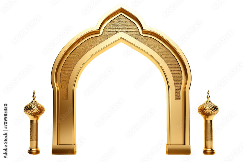 Arabic golden arch isolated on transparent background. 3D render Islam ...