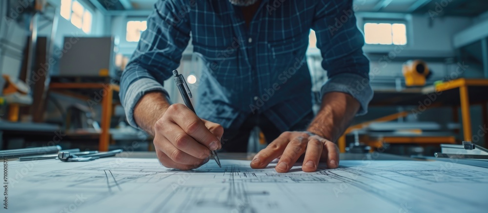 Engineer designing mechanical parts for manufacturing industry, using ...