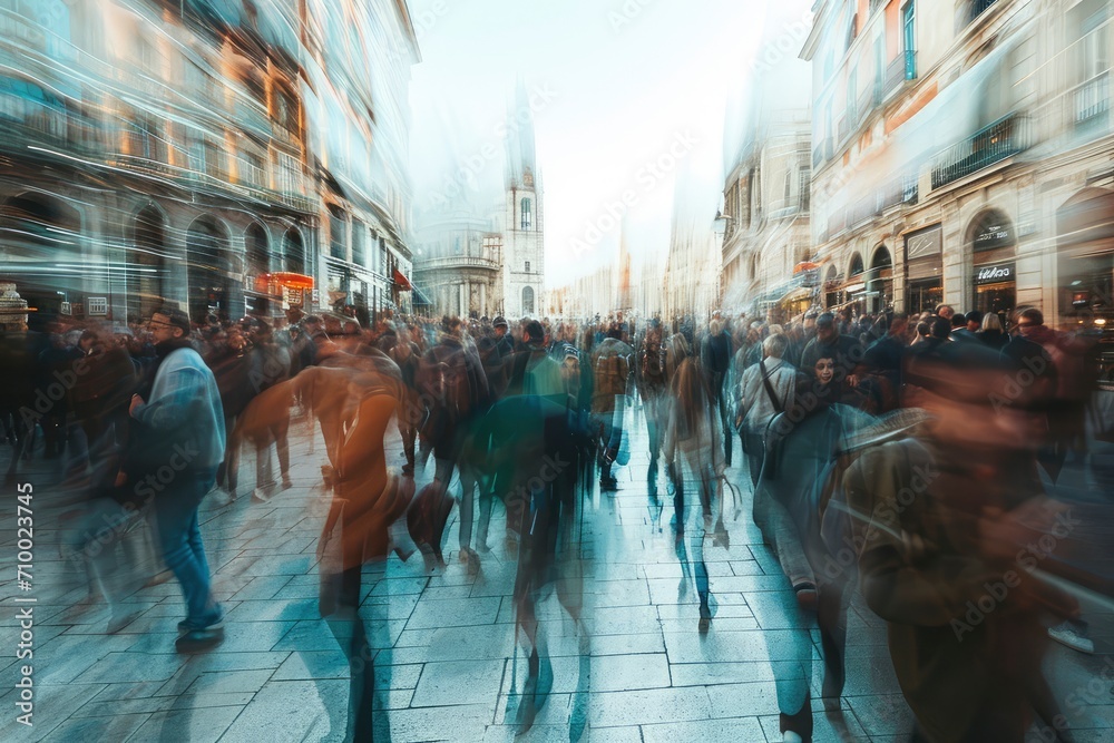 artistic crowd of people on the street using a low shutter speed ...