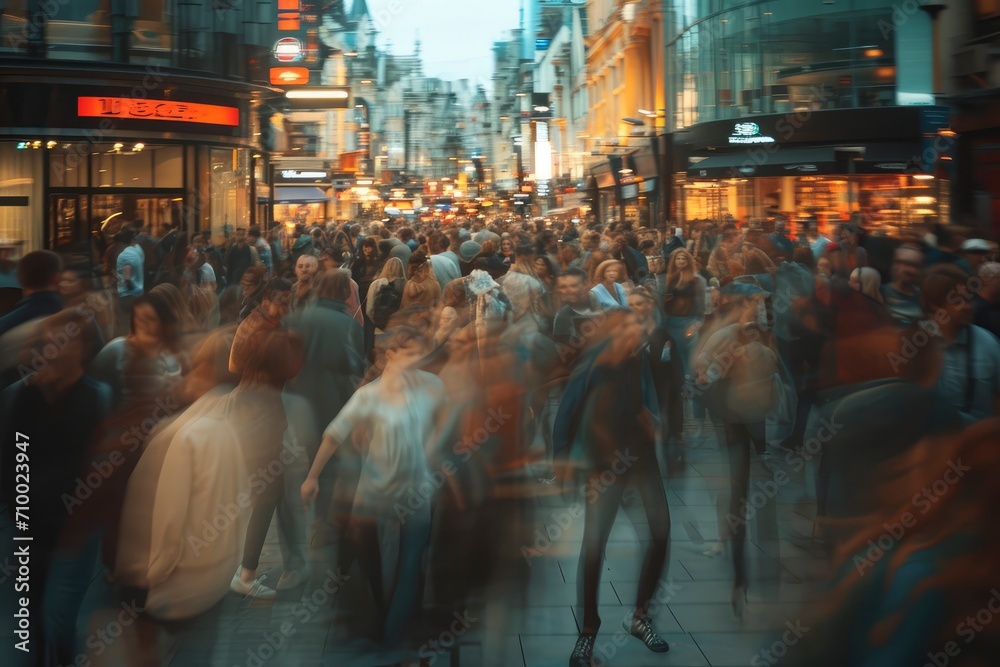 artistic crowd of people on the street using a low shutter speed ...