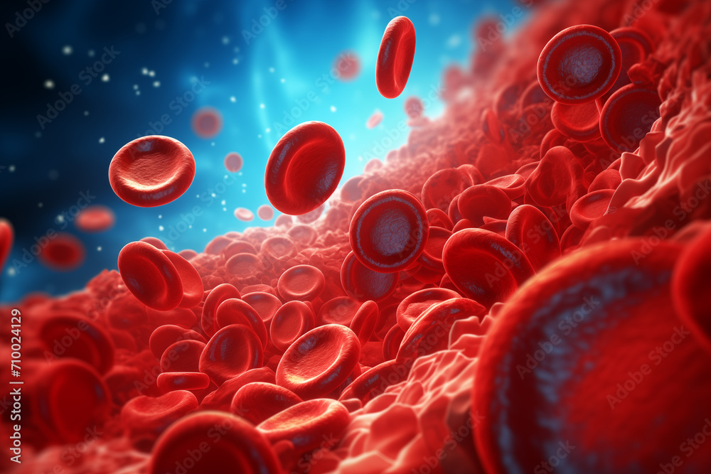 Abstract background of artery inside red blood hemoglobin molecule ...