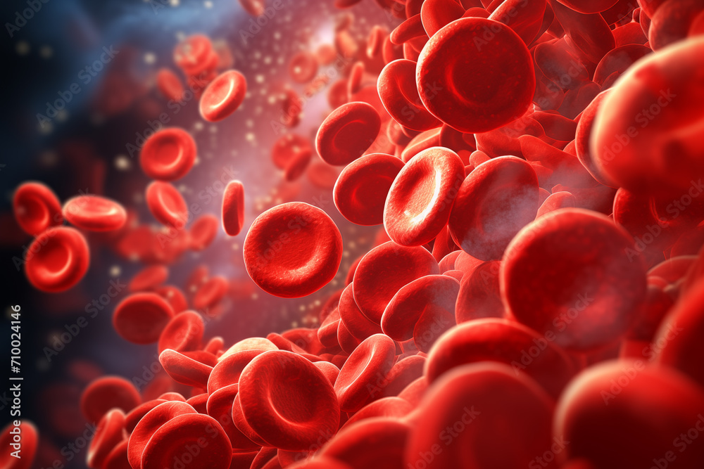 Abstract background of artery inside red blood hemoglobin molecule ...