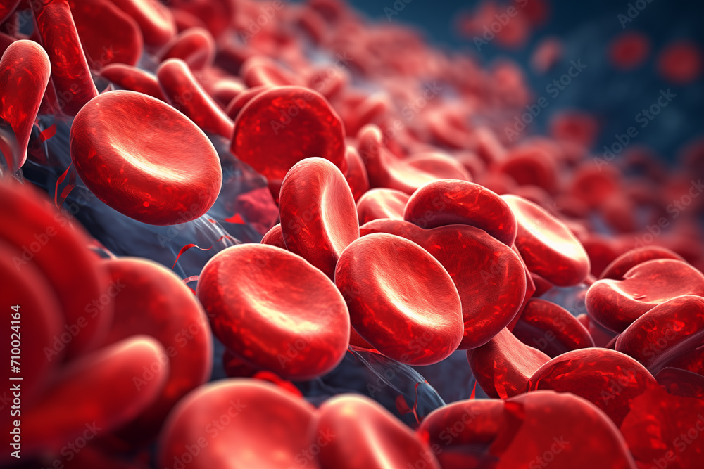 Abstract background of artery inside red blood hemoglobin molecule ...
