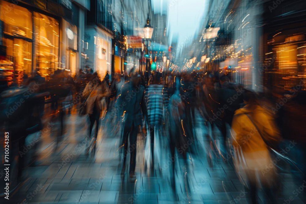 artistic crowd of people on the street using a low shutter speed ...