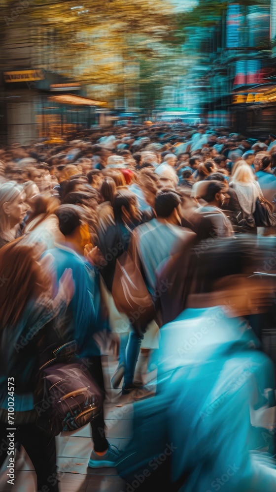 artistic crowd of people on the street using a low shutter speed ...