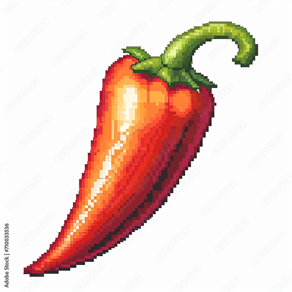 Pixelated game art illustration of a red chili pepper against a white ...