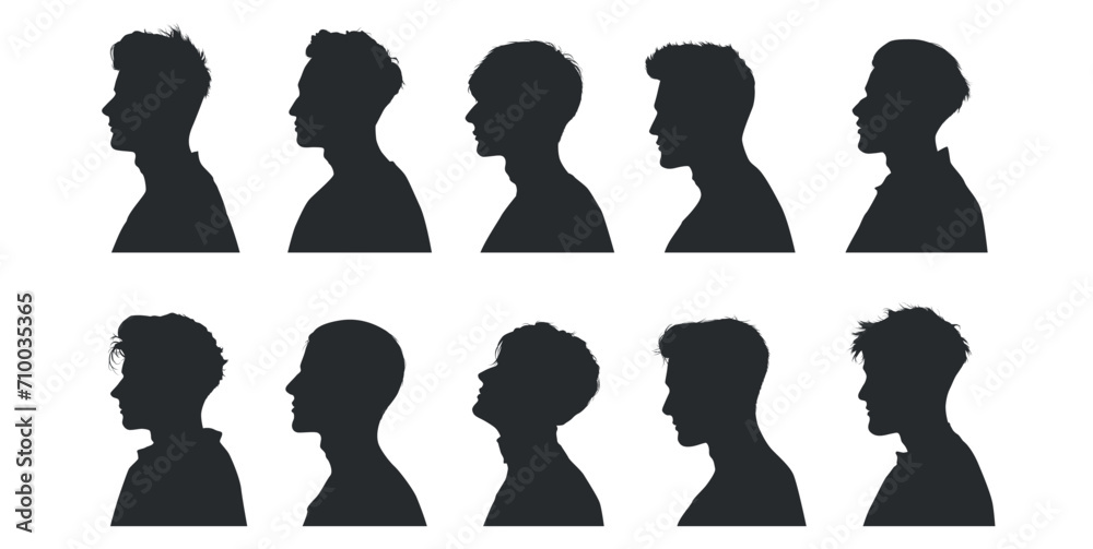 vector silhouette of a male head from side. silhouette of people side ...