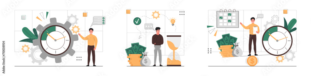 Business time management illustration set.The characters plan their ...