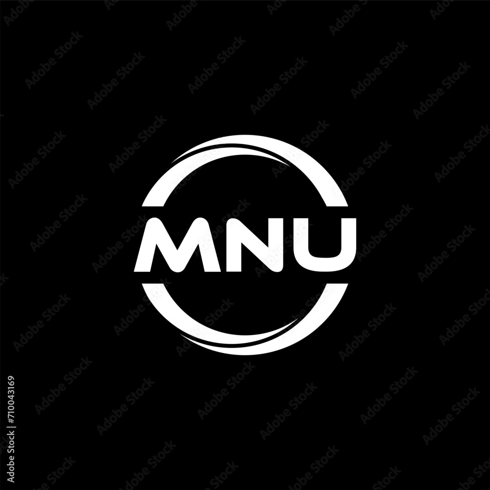 MNU letter logo design with black background in illustrator, cube logo ...