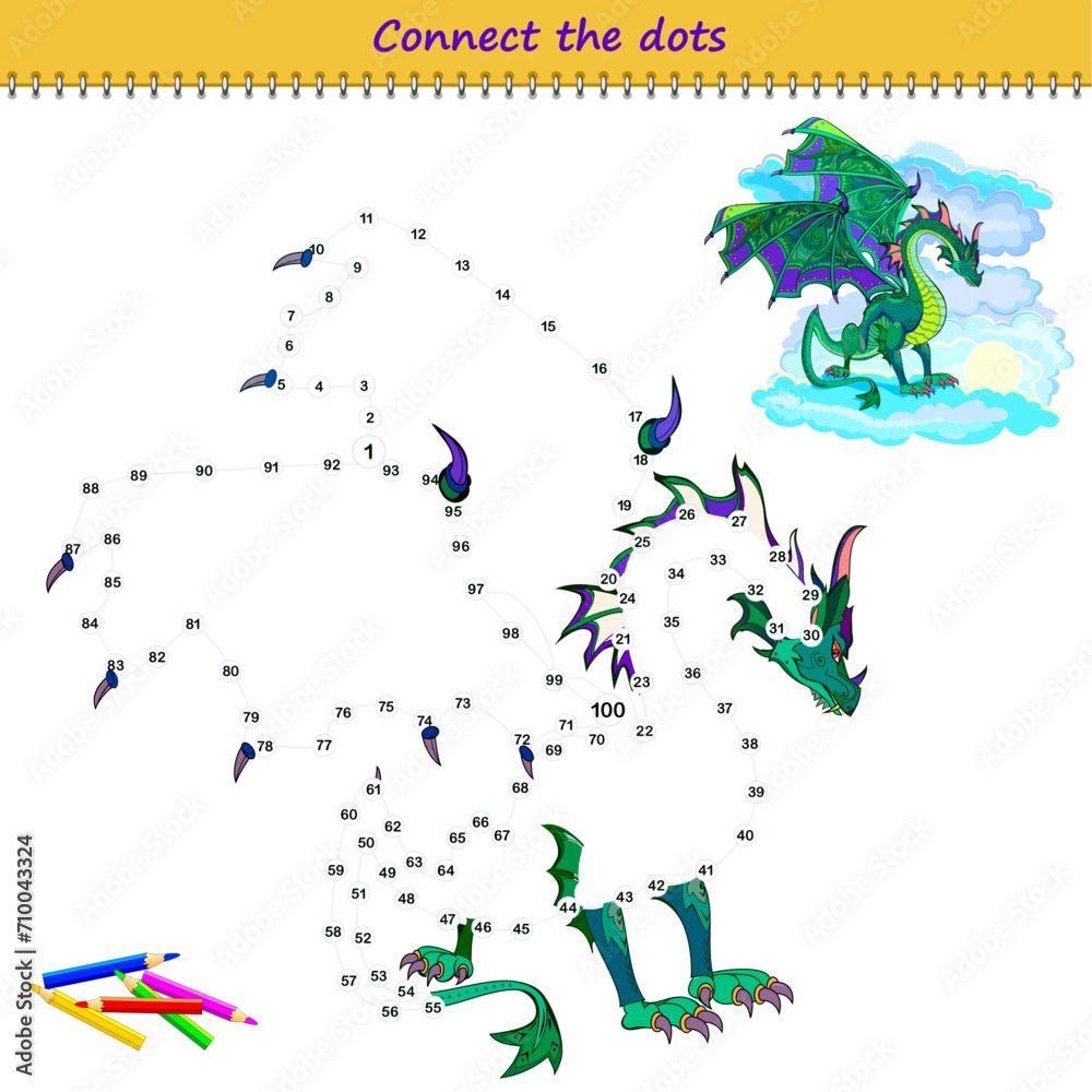Connect the dots from 1 to 100 and draw the dragon. Trace the line ...