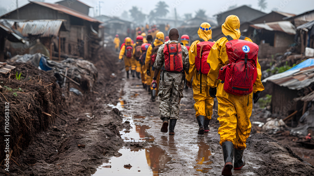 Emergency and humanitarian relief workers in an underdeveloped country ...