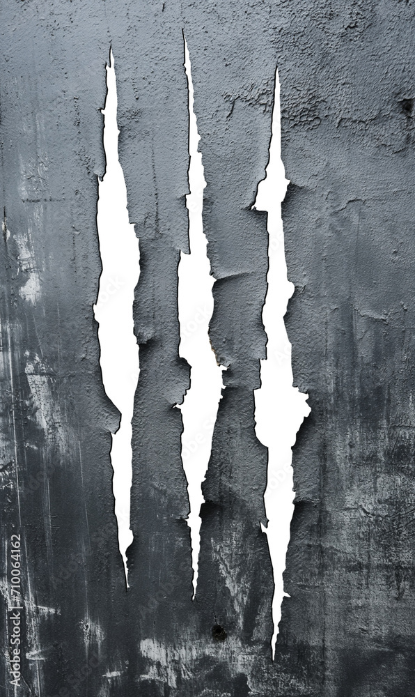 torn claw mark on a grunge steel background surface texture. Metallic ...