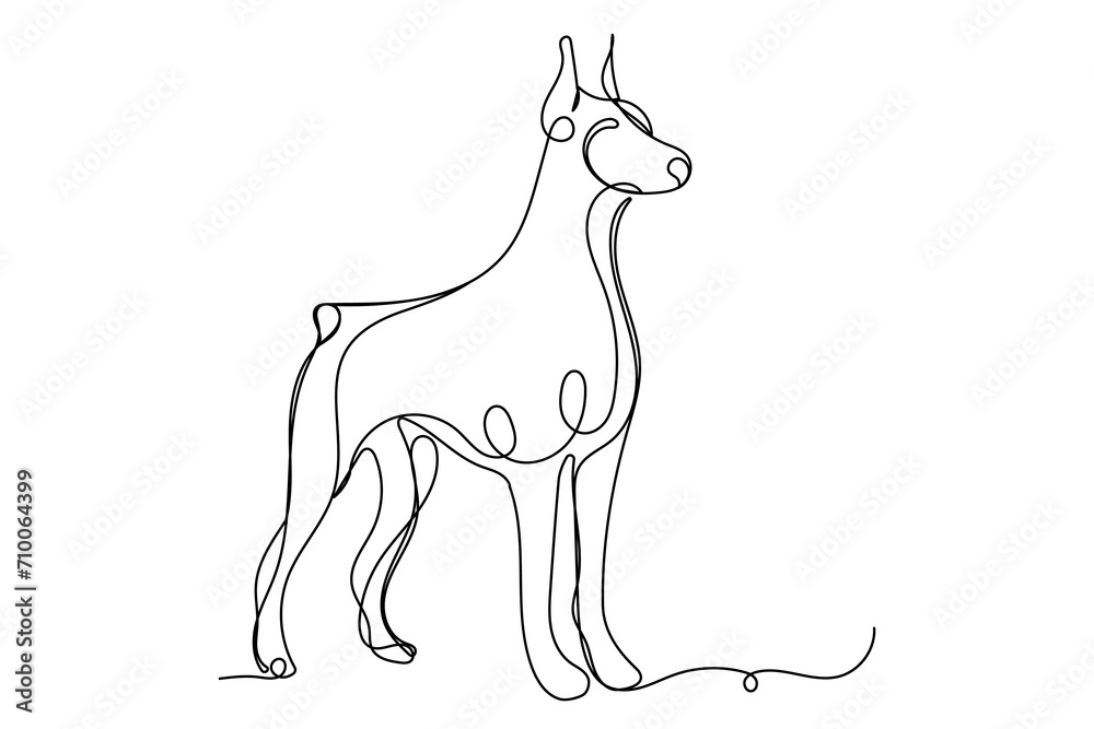 Doodle One Line Drawn Doberman Dog Portrait. Black Curve Editable Line ...
