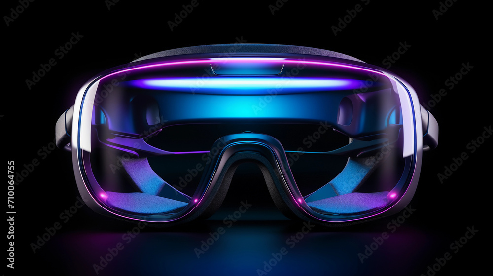 3d 360 vr headset glasses goggles lenses in futuristic neon light ...