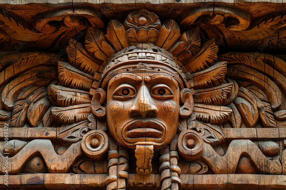 Face carving, stone, Aztec inspired wall carving of ancient design ...