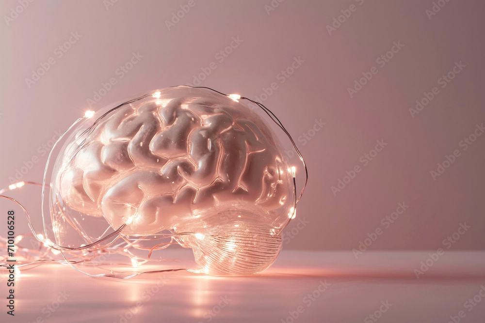 Human brain made of glass with light garland. Inspiration, new ideas ...