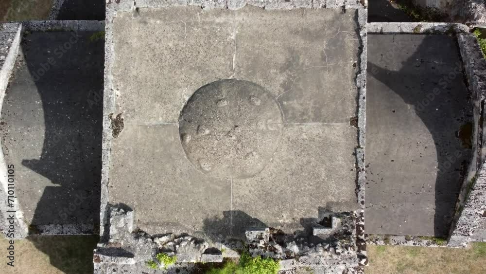 Vidéo Stock Aerial top down view of ruins of small abbey a type of ...