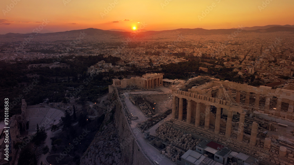 Aerial drone photo of iconic Acropolis hill and the unique masterpiece ...
