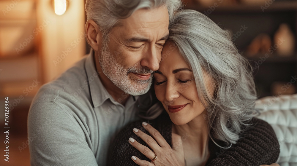 nd Embracing, Kissing Wife, Enjoying Tender Moment of Love and Care ...