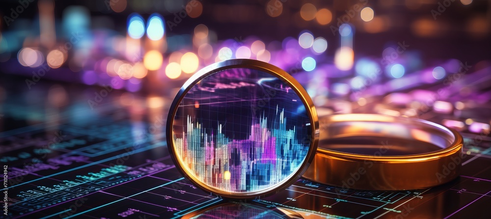 High resolution data analysis and seo concept with magnifier, charts ...