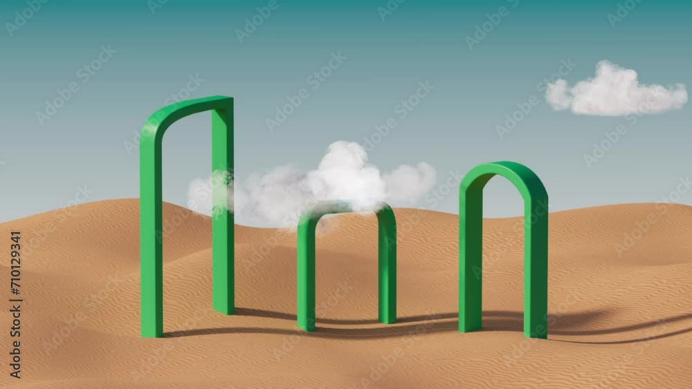Vidéo Stock Surreal 3D animation featuring a modern, minimalist desert ...
