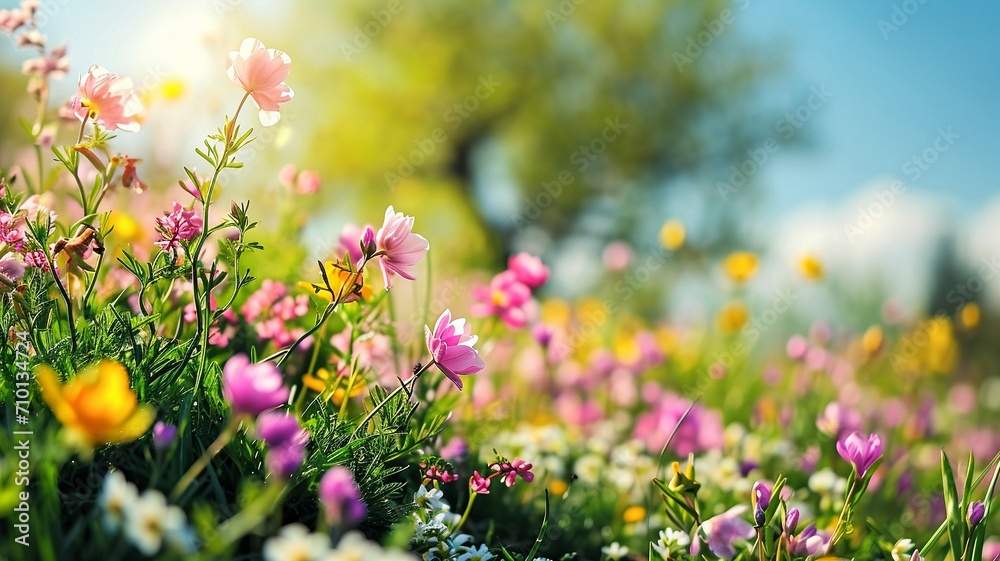 Spring landscape. Fresh foliage, grass. Nature comes to life. spring ...