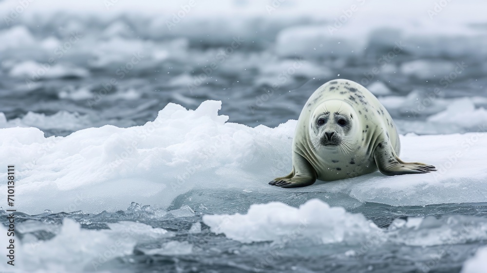 melting glaciers and Arctic animals and seal fleeing from the storm ...