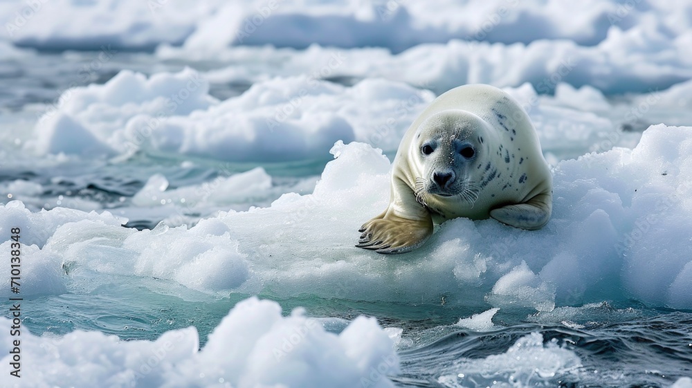 melting glaciers and Arctic animals and seal fleeing from the storm ...