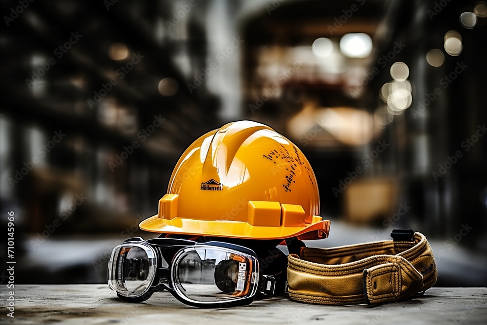 Construction blueprint with helmet and tools for architecture and ...