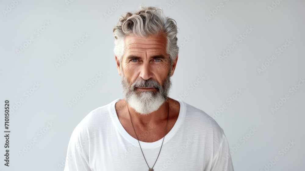 Close up portrait of well groomed man over 55 year old with stylish ...