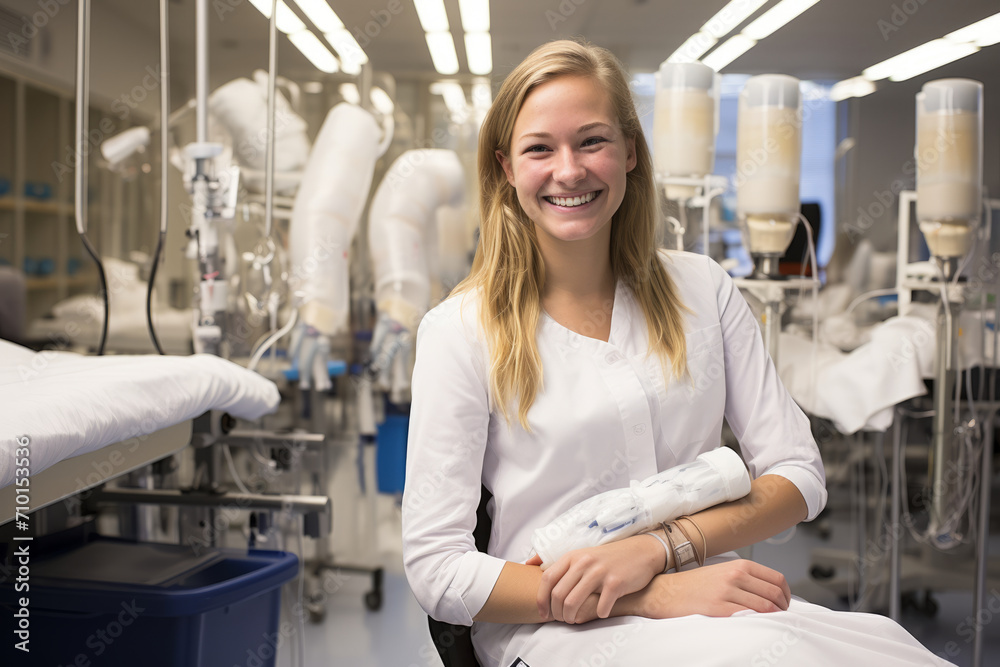 A Dedicated Prosthetist in Her Brightly Lit Clinic, Surrounded by ...