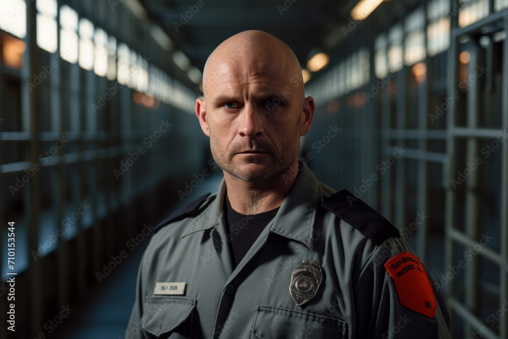 A Portrait of a Stoic Corrections Officer in Uniform, Standing Firmly ...