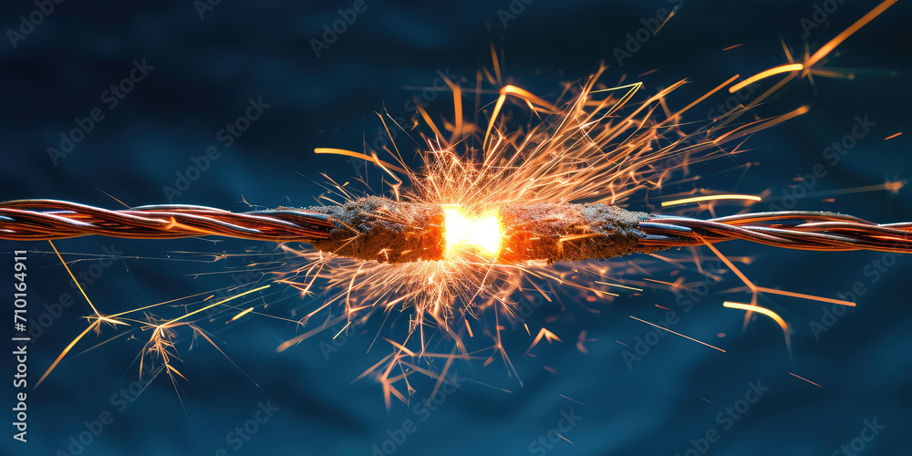 Electric Spark Between Two Bare Wires. A captivating close-up of ...