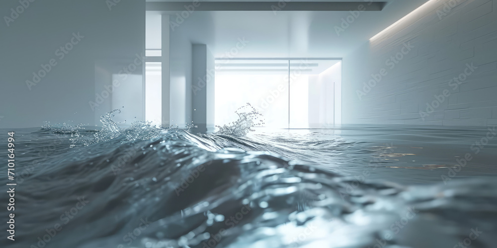 Indoor Flood with Water Splash in living room. Water spilling onto a ...