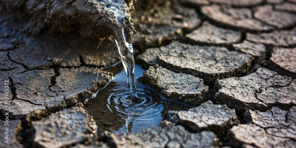 Water Droplet on Cracked Earth. A single water droplet falls onto ...