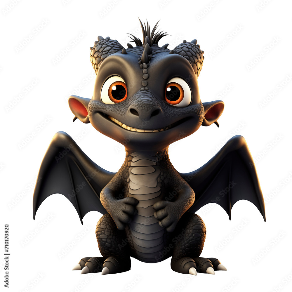 PNG 3d character cute black dragon isolated on transparent background ...