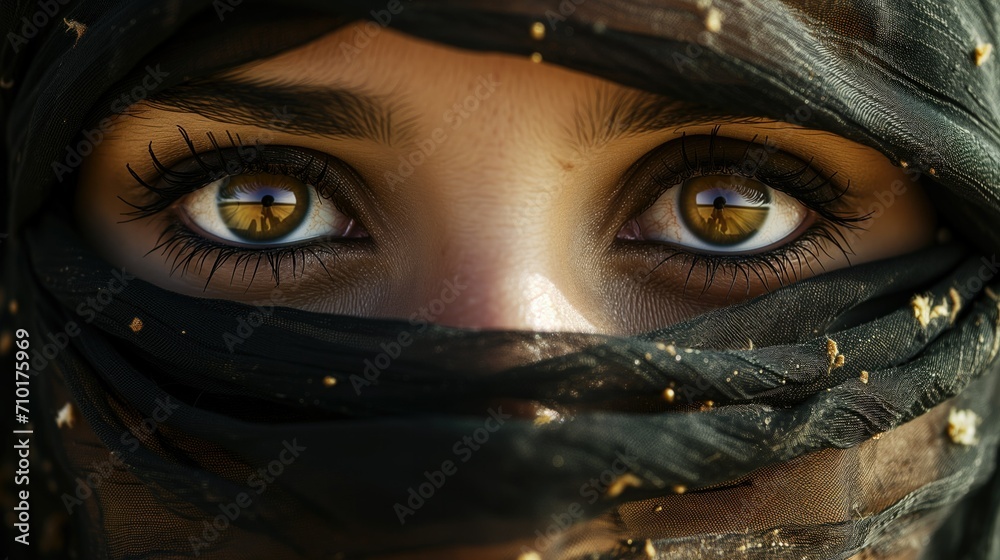 Extreme close-up of an Arabian woman's eyes veiled in black Stock Photo ...