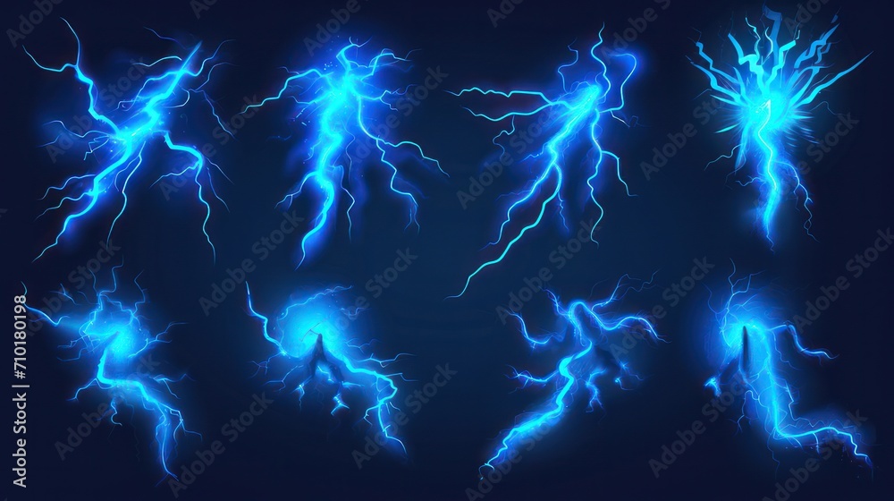 Cartoon lightning animation. Animated frames of electric strike, magic ...