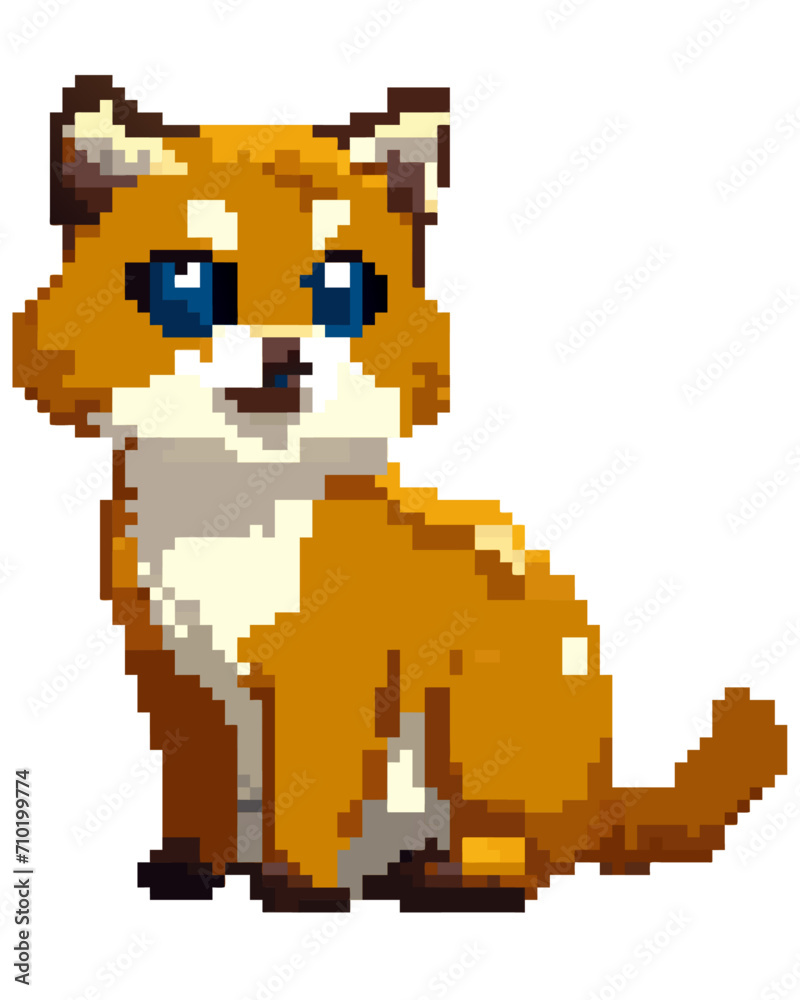 fox game character pixel art isolated element wildlife animal retro ...