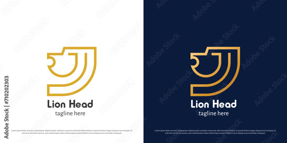 Lion head logo design illustration. Silhouette line art animal lion ...
