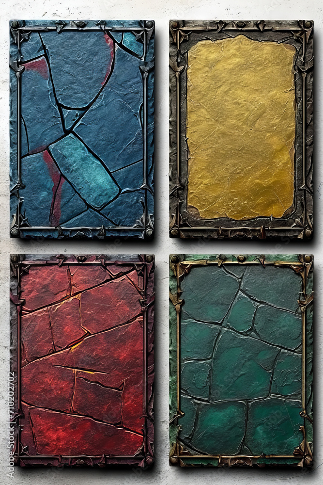 Stone leather, illustration of a game sprite sheet featuring four card ...