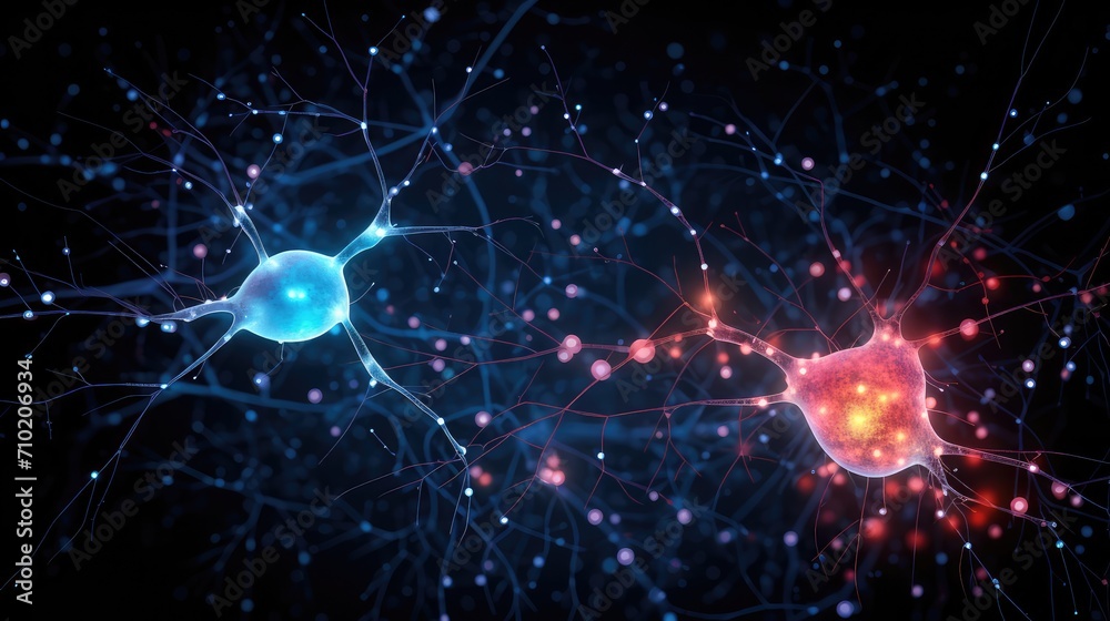 Neuronal network with neurons and synapses in brain. Neurological ...