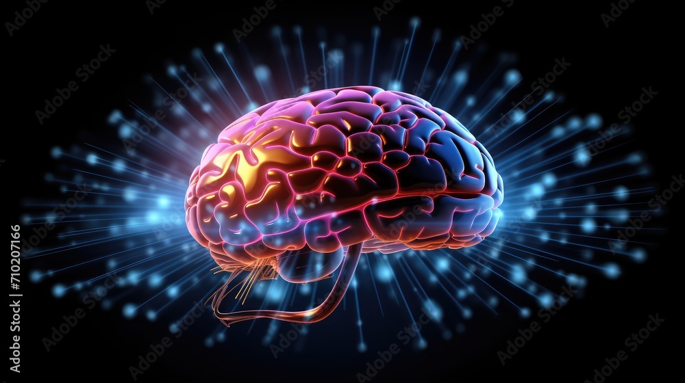 Fractal colorful light brain illustration, educational research ...
