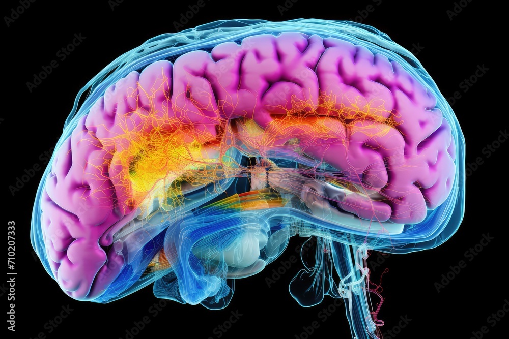 Fractal colorful light brain illustration, educational research ...