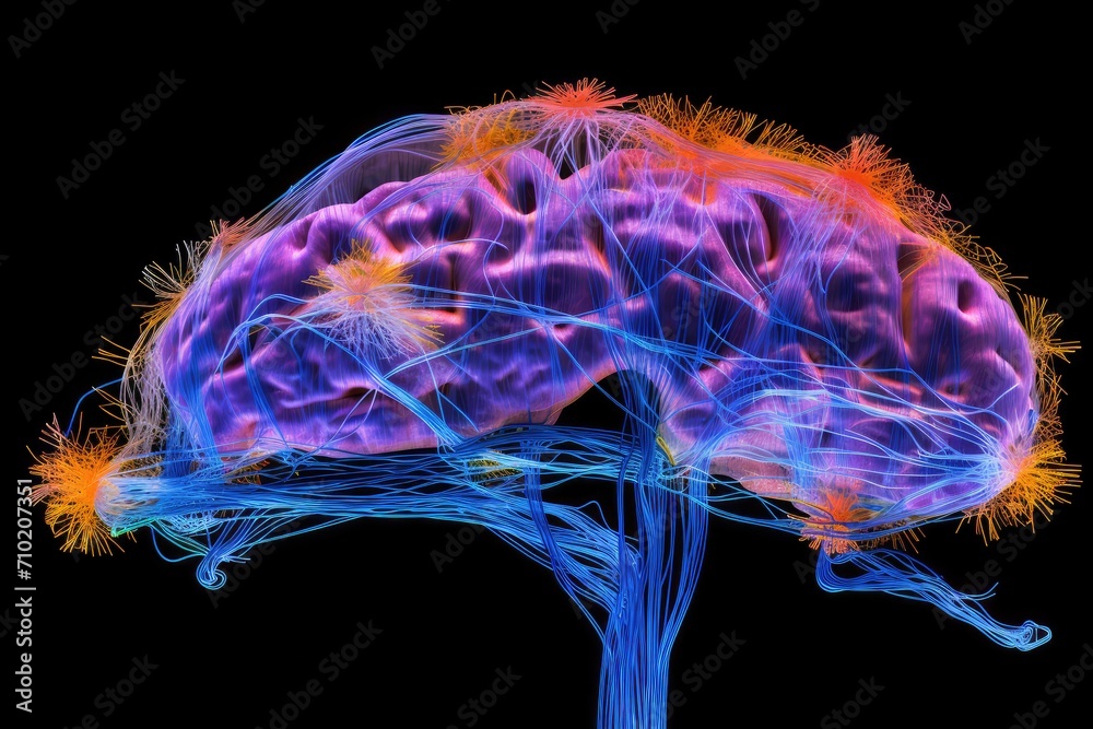 Neuronal network with neurons and synapses in brain. Neurological ...