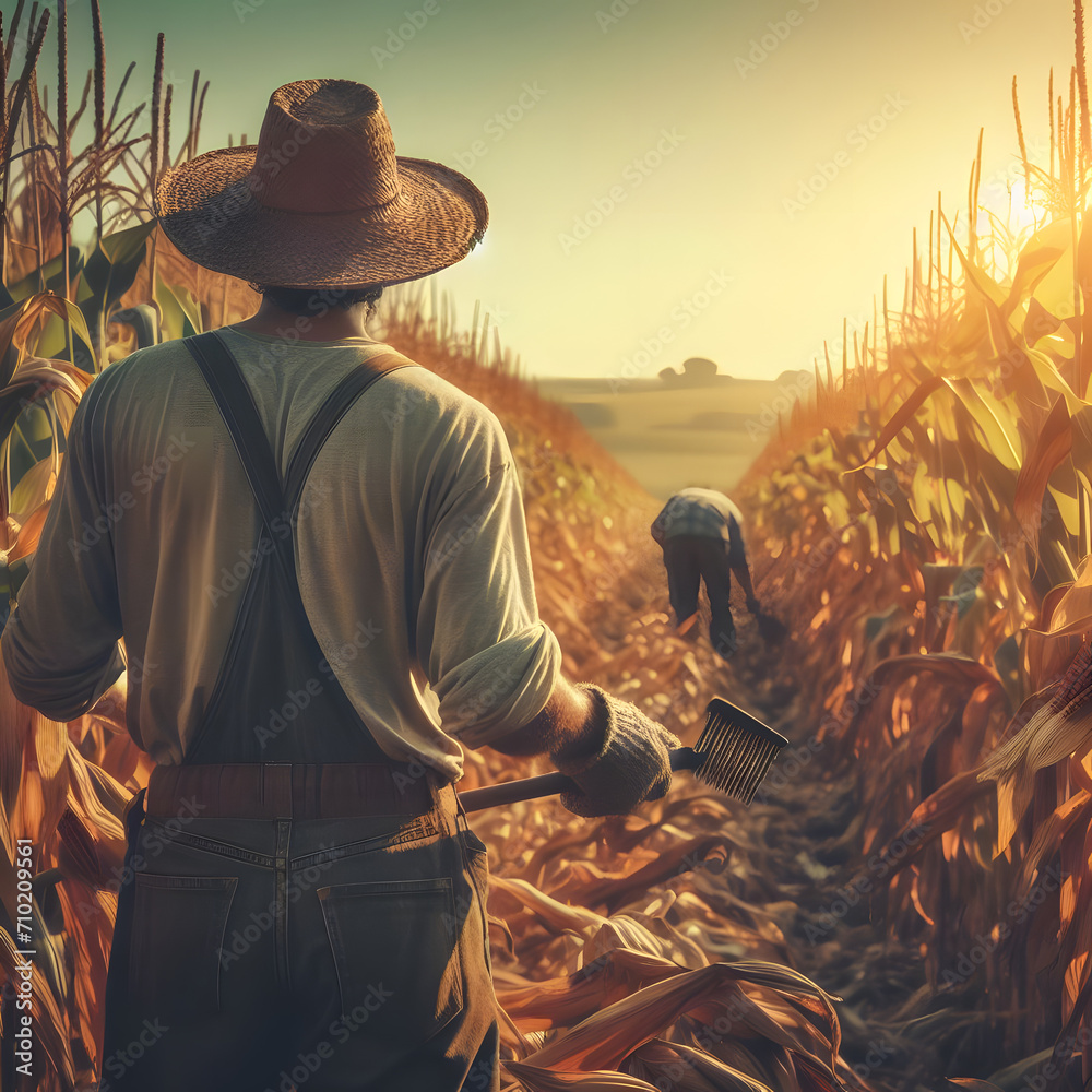 The workers picking corn in the hot sun, the site of old labor ...