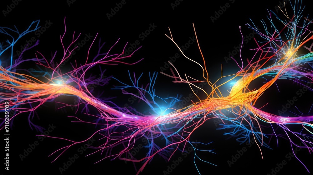 Neuronal Brain network featuring neurons, synapses, vital brain regions ...